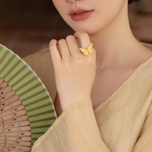 24k Real Gold Yellow Butterfly Romantic Love Statement Ring Vintage ...
