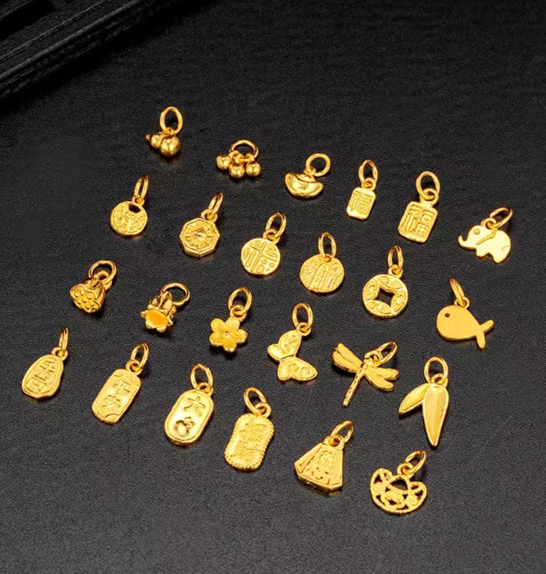 24k 999 Solid Gold Luck Chinese Blessing Beads Pendant DIY Separation ...