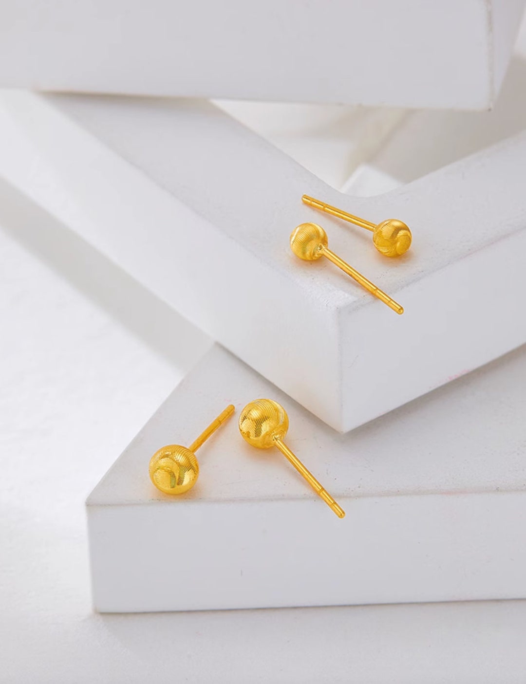 24k 99.9% 999 Solid Gold Mini Stud Ball Bead Earring Dainty Charm ...
