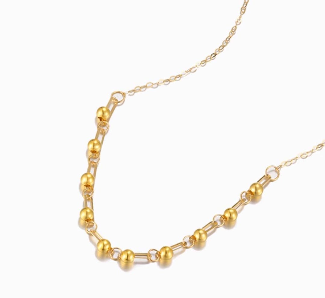 18K Real Gold Chain Luck Lucky Lock Necklace Minimal Chain No Pendant ...