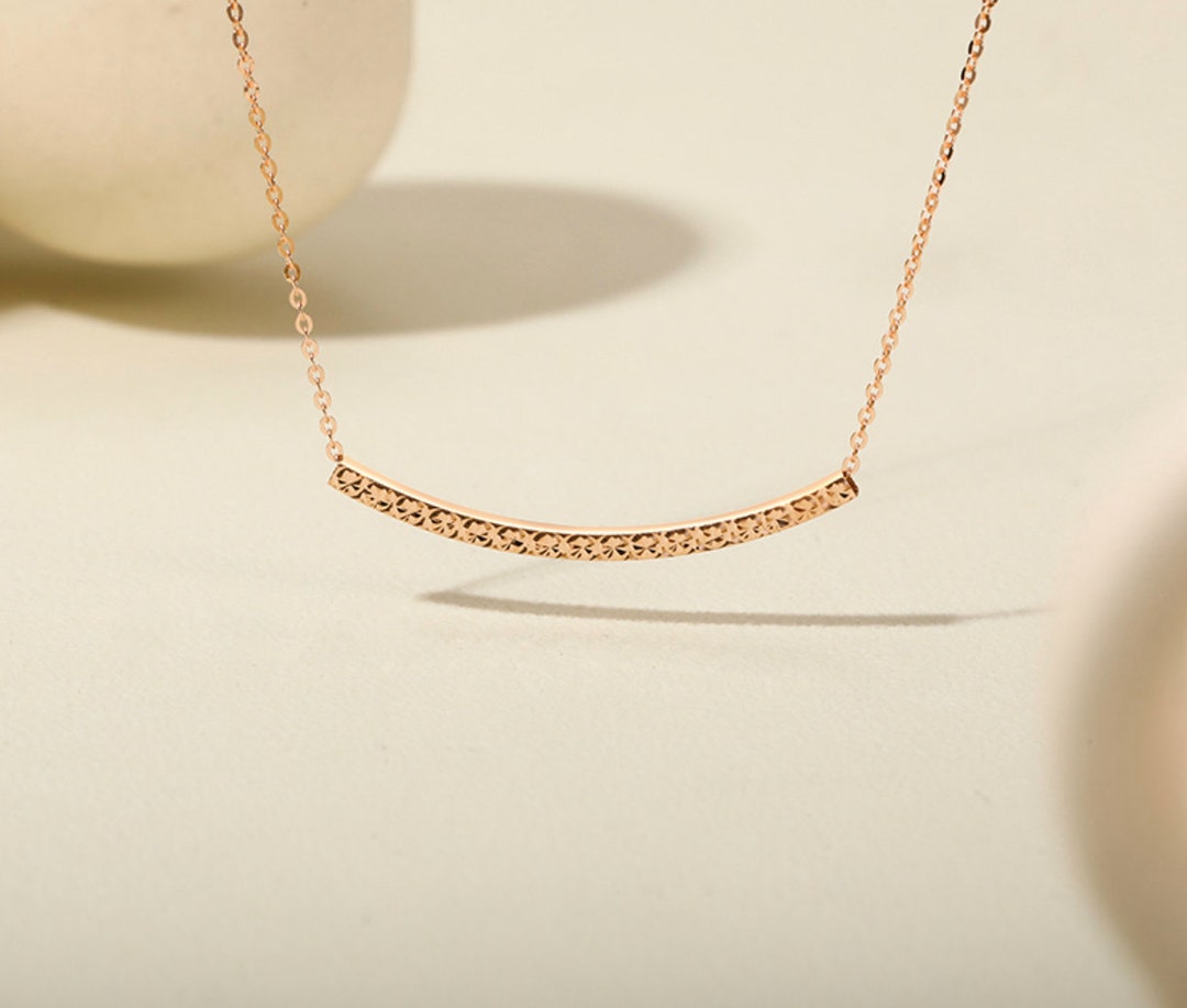 18K Real Gold Smiley Smile Curve Unique Chain Link Necklace Minimal ...