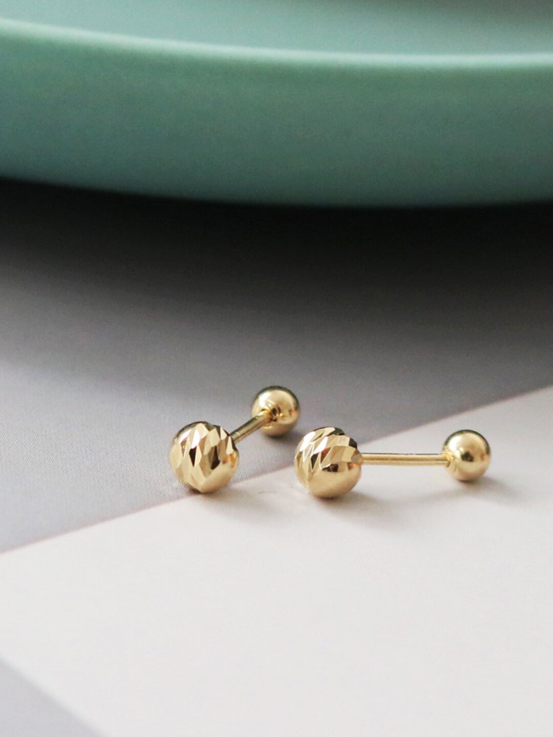14K Solid Gold Screw Back Minimal Cartilage Mini Stud Earring Dainty ...