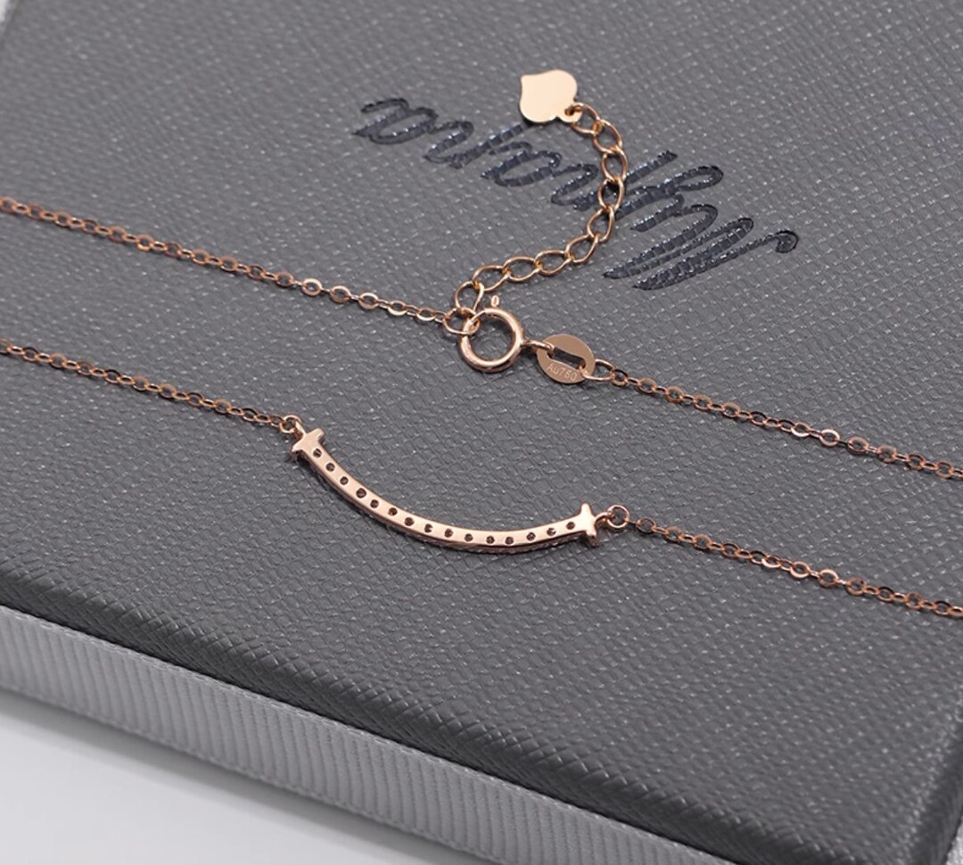 18K Real Gold Smiley Smile Happy Face Crystal Unique Chain Link ...