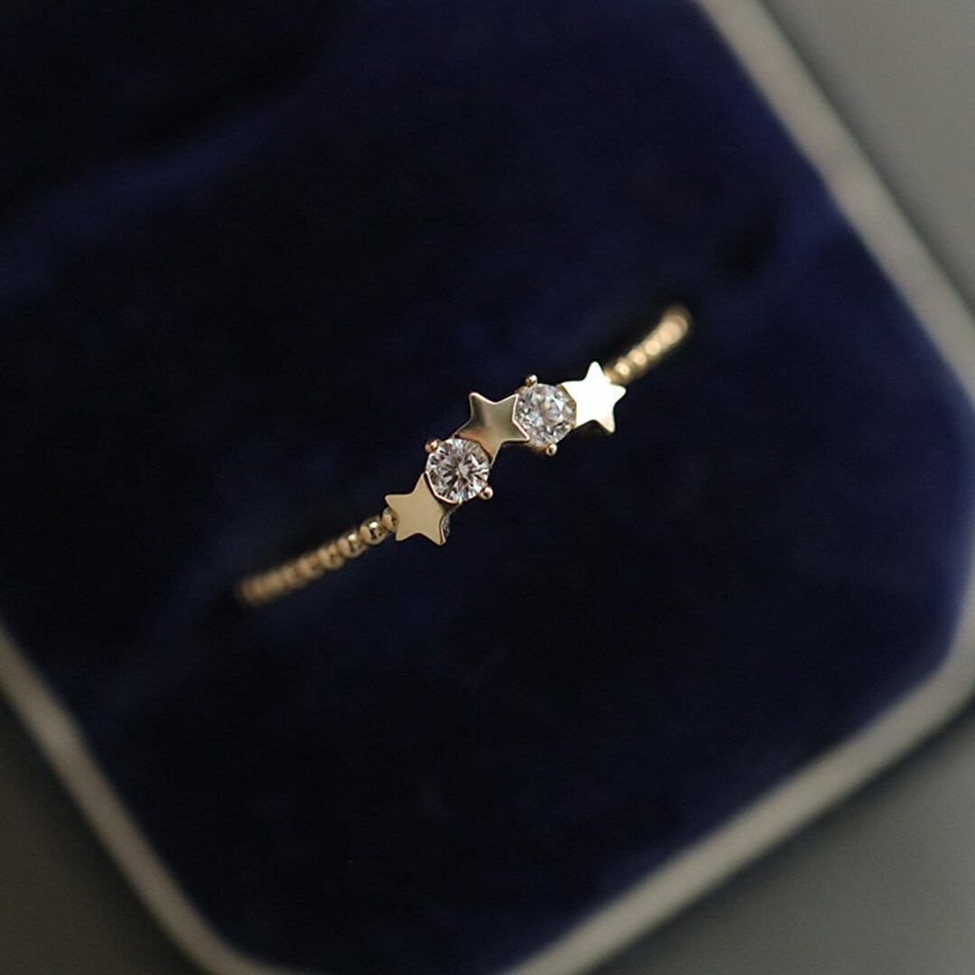 9K Solid Gold Twinkle Twinkle Little Star Crystal Love Ring Minimal ...