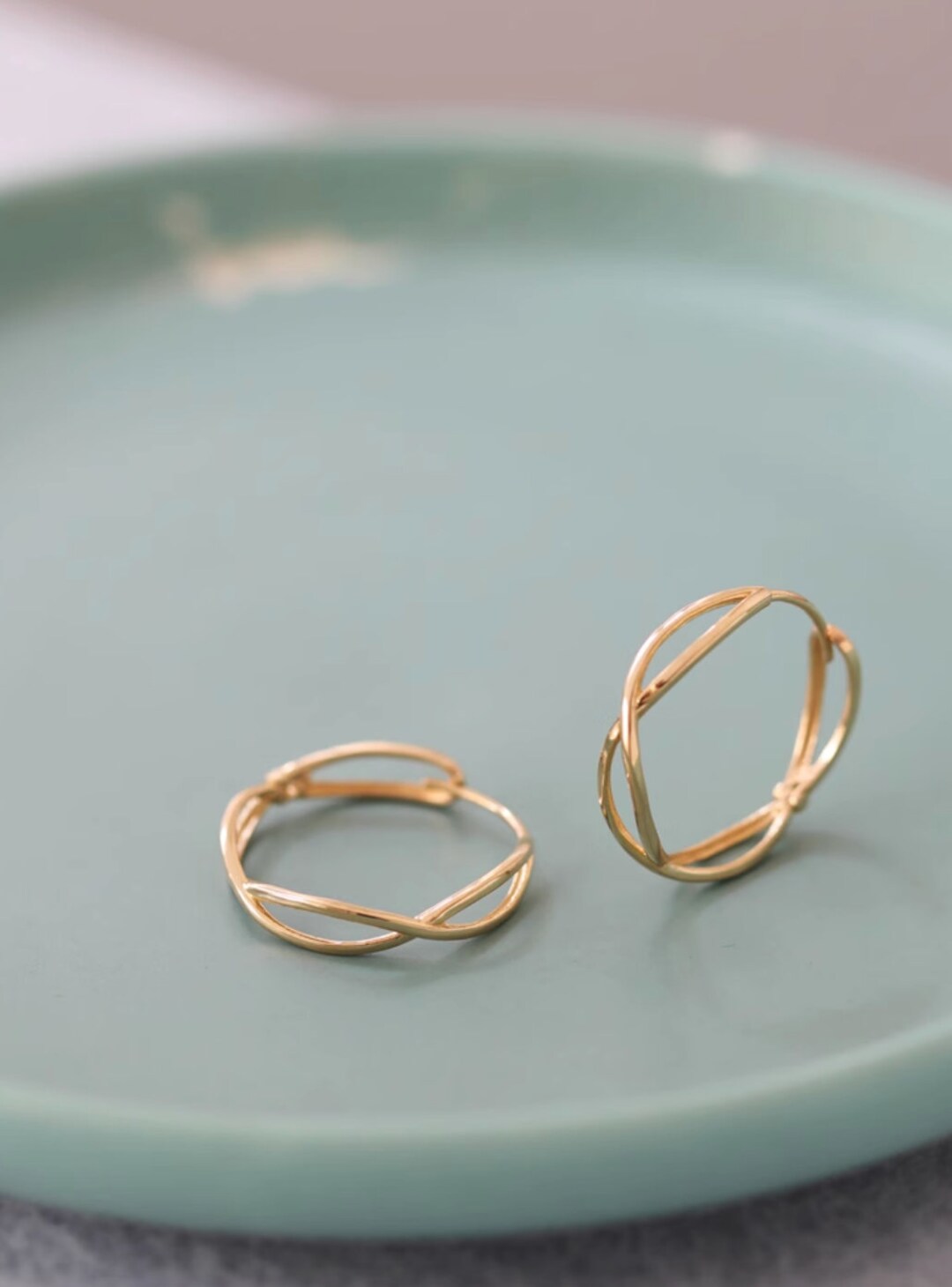 14k Real Gold Hoop Clasp Chain Link Bell Earring Dainty Chic Minimal ...