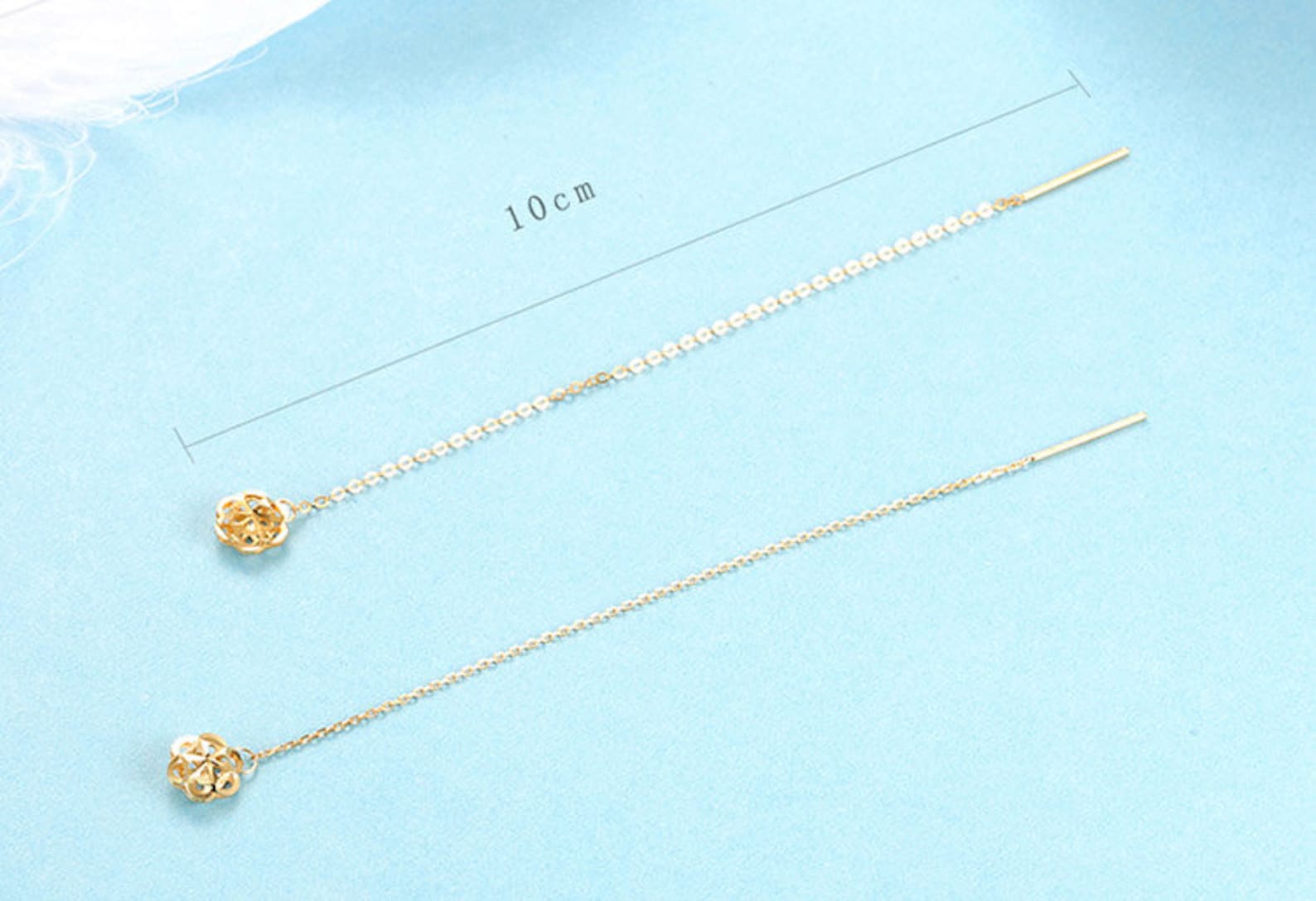 18k Solid Gold Flower Threader Chain Dangle Drop Lace Cut - Etsy