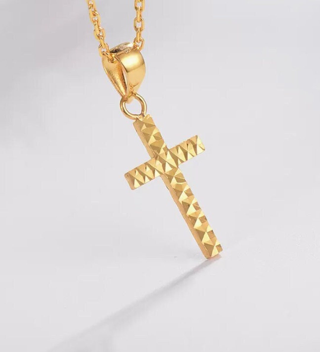 18k Solid Gold Cross Minimal Minimalist Charm Wedding Bride - Etsy