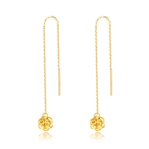 18k Solid Gold Flower Threader Chain Dangle Drop Lace Cut - Etsy