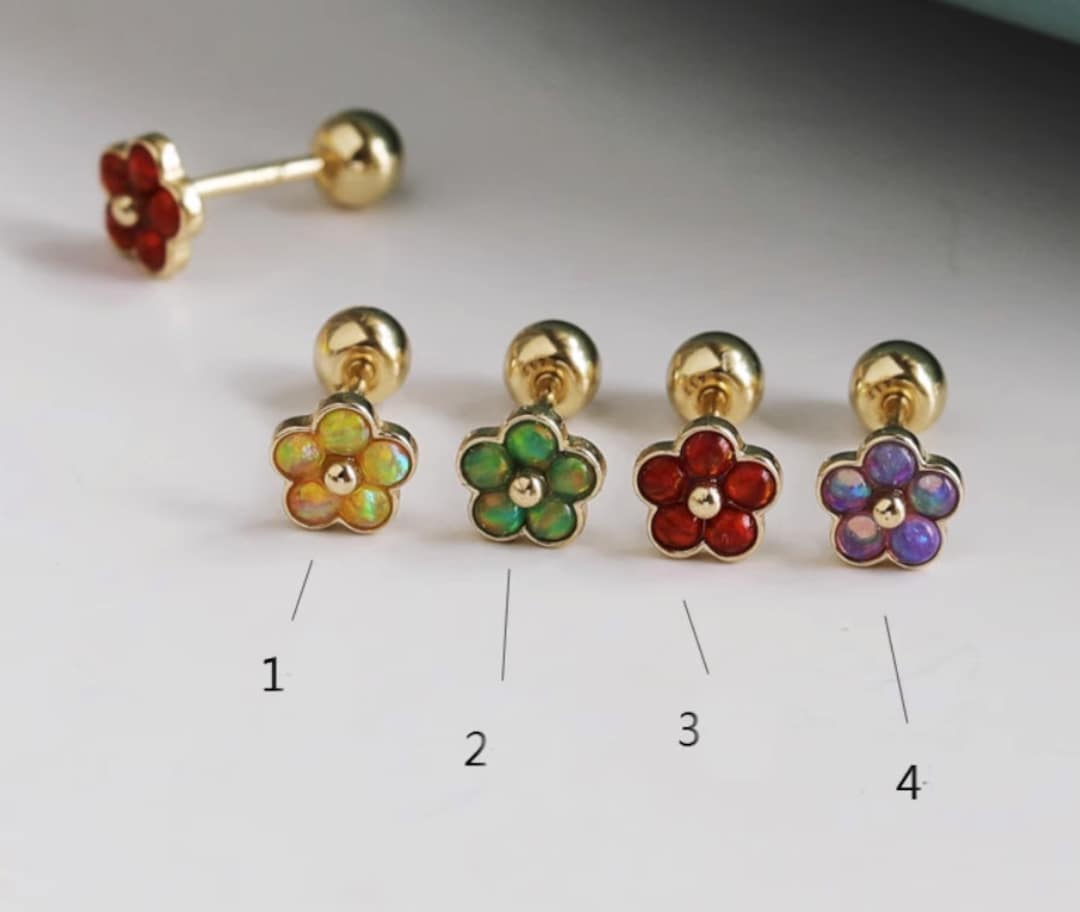 10k Solid Gold Screw Back Mini Stud Flower Earring Dainty Chic Cute ...