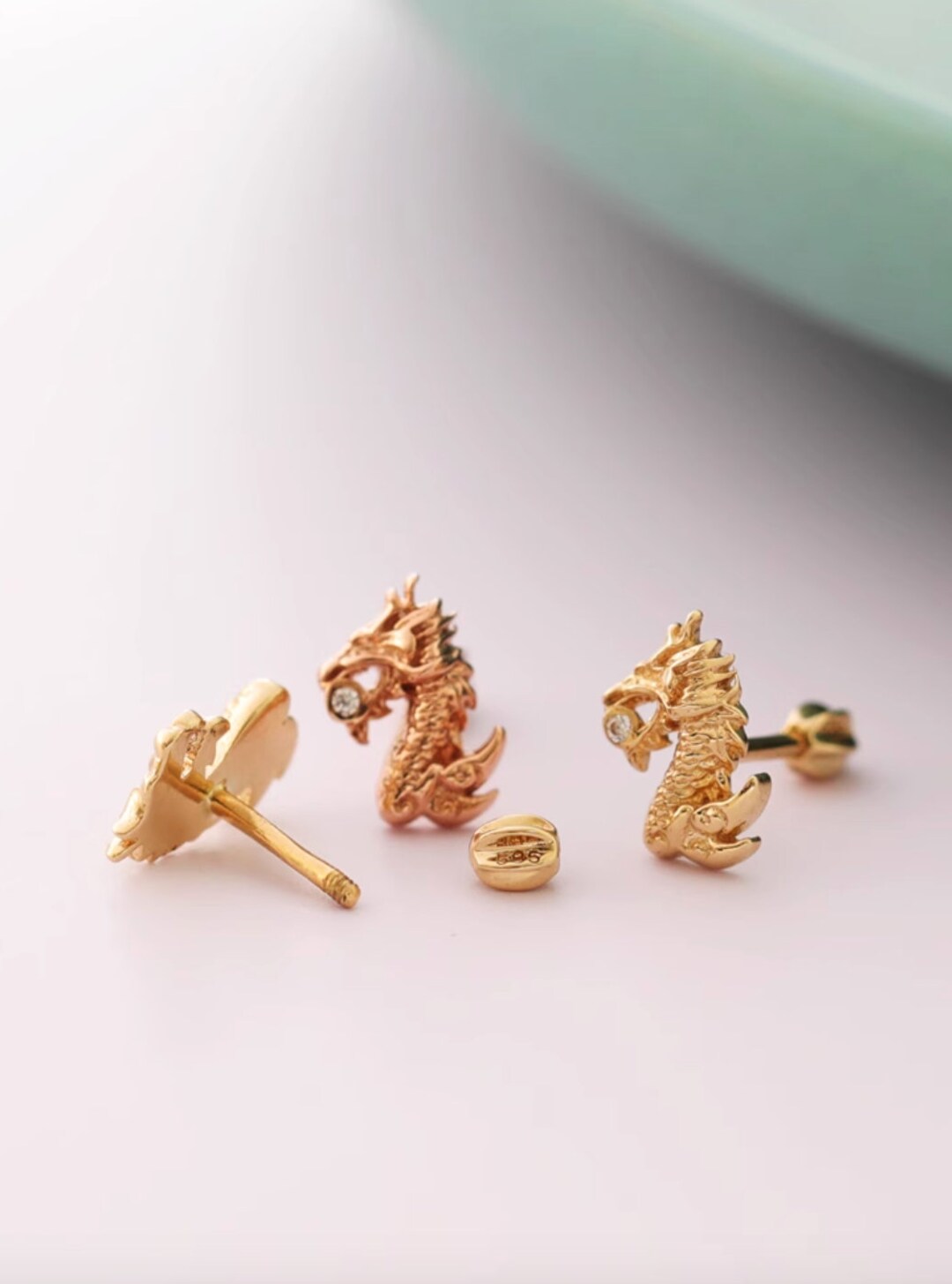 In Stock 14k Real Gold Dragon Year Head Crystal Cartilage Screw Back ...