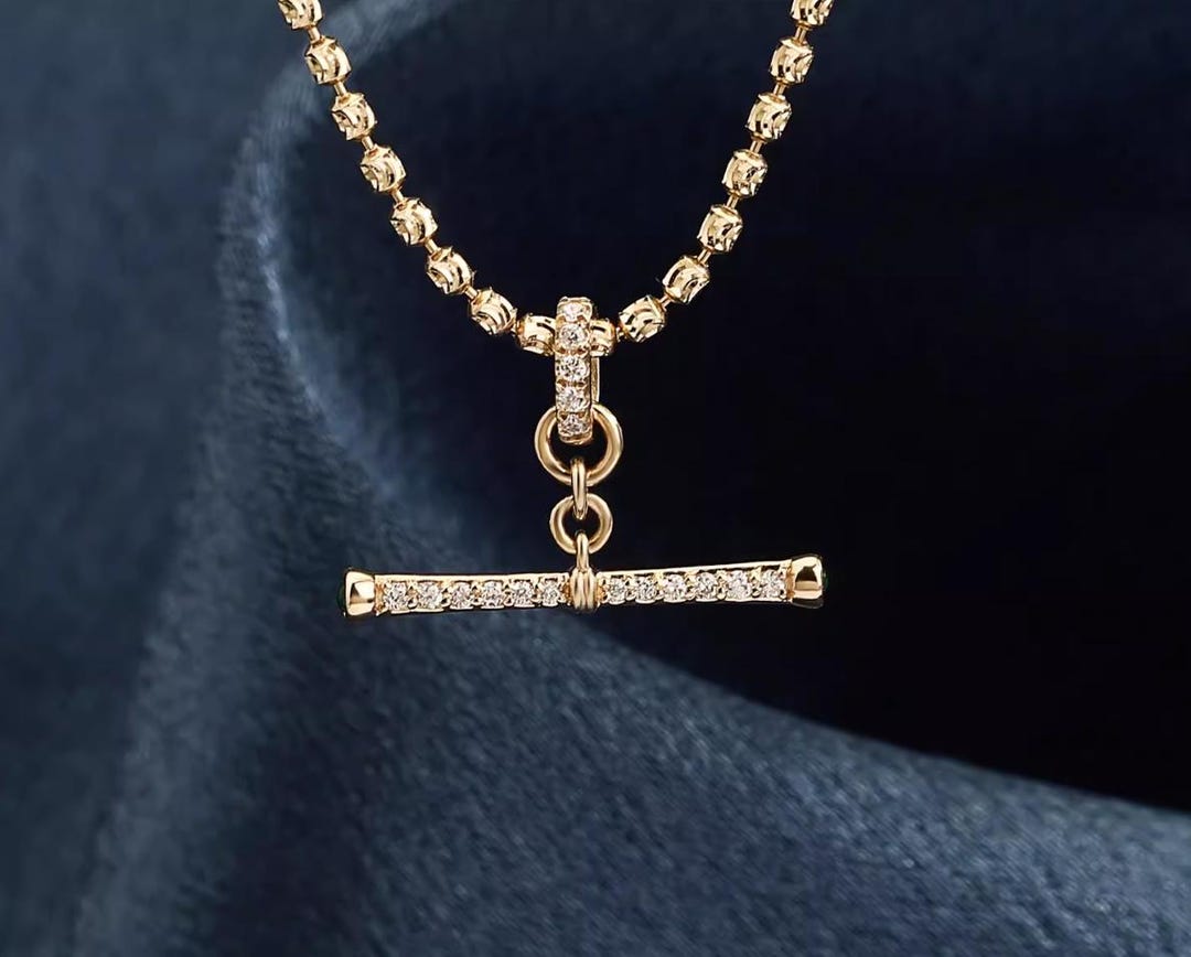 18k Pure Gold Balance Beam Stick Green Emerald Diamond Pendant Love ...