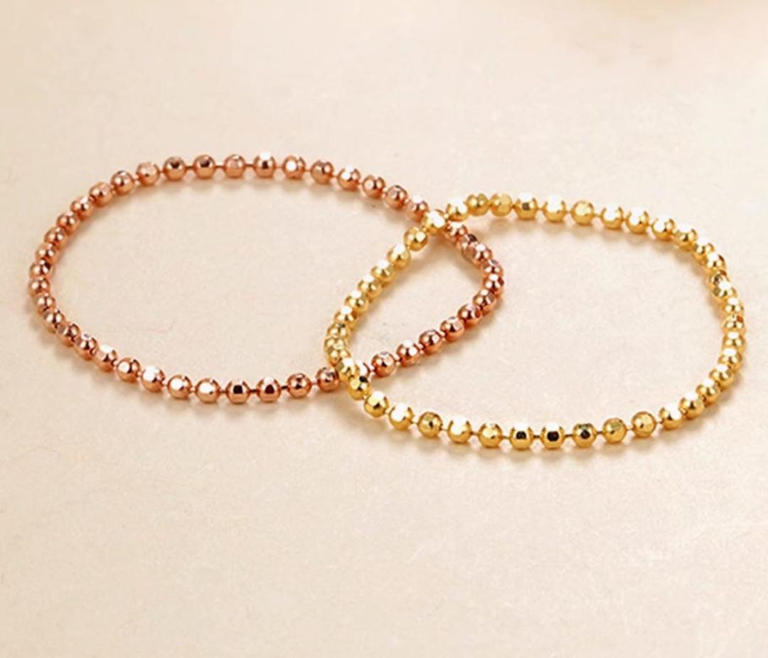 18k Real Gold Beads Band Minimal Minimalist Ring Stacking Proposal Gift ...