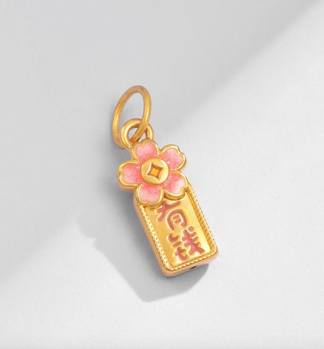 24k Real Gold 999 Mini Be Rich Chinese Dainty Cherry Blossom Flower ...