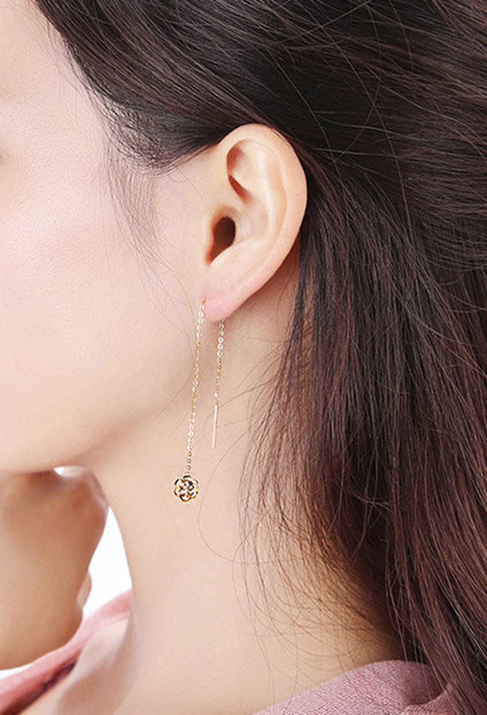 18k Solid Gold Flower Threader Chain Dangle Drop Lace Cut - Etsy