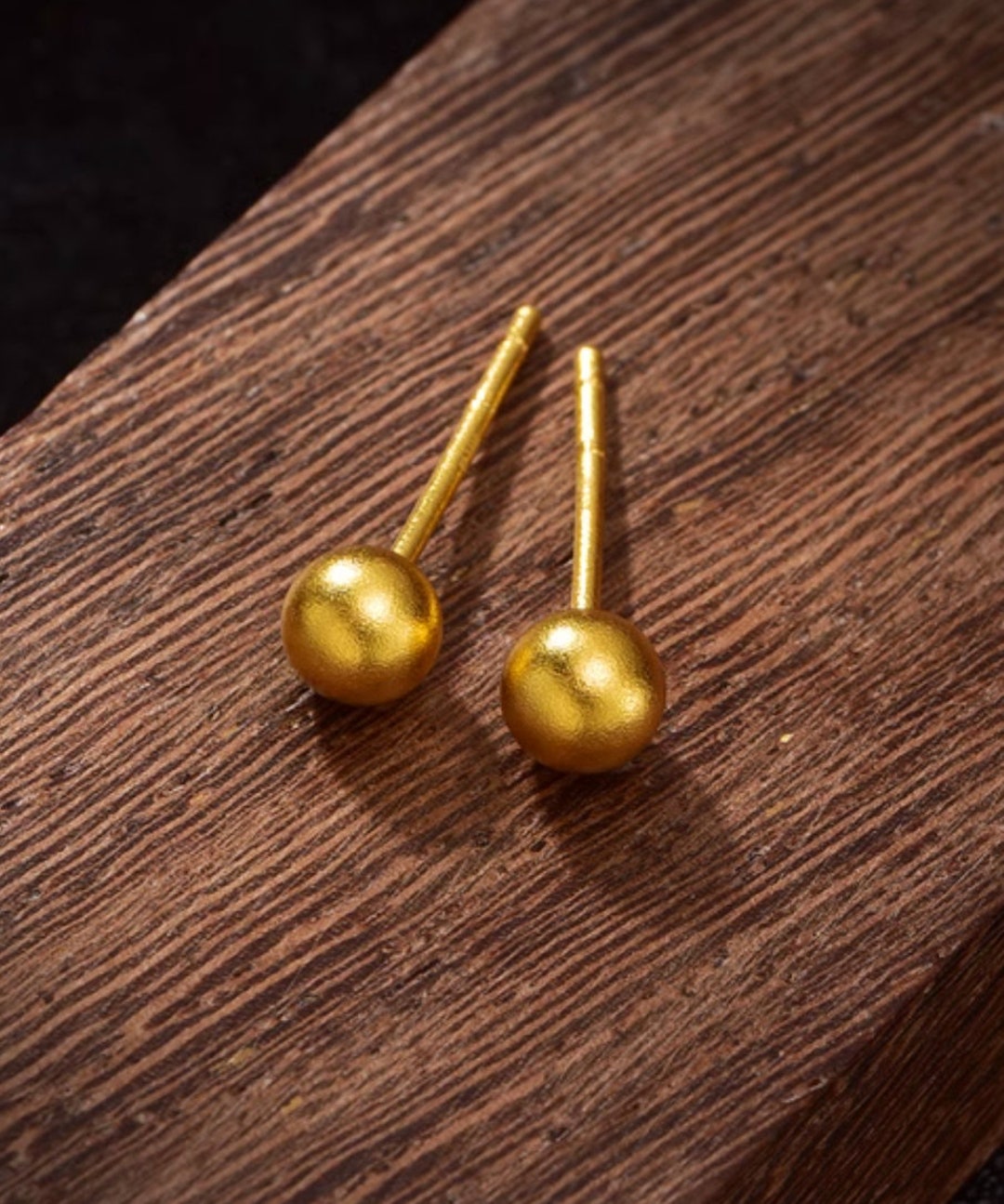 24k 99.9% 999 Solid Gold Mini Stud Ball Bead Earring Dainty Charm Minimal Style Simple Line ...