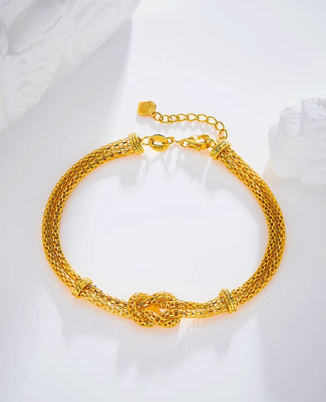24k Real Gold 5G Chain Link Tie a Knot Bracelet Minimal Minimalist ...