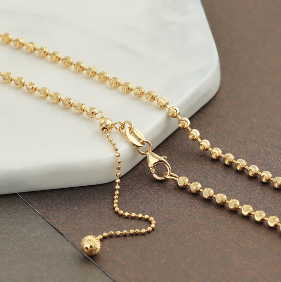 18K Real Gold Beaded Unique Chain Link Necklace Minimal Gift M - Etsy