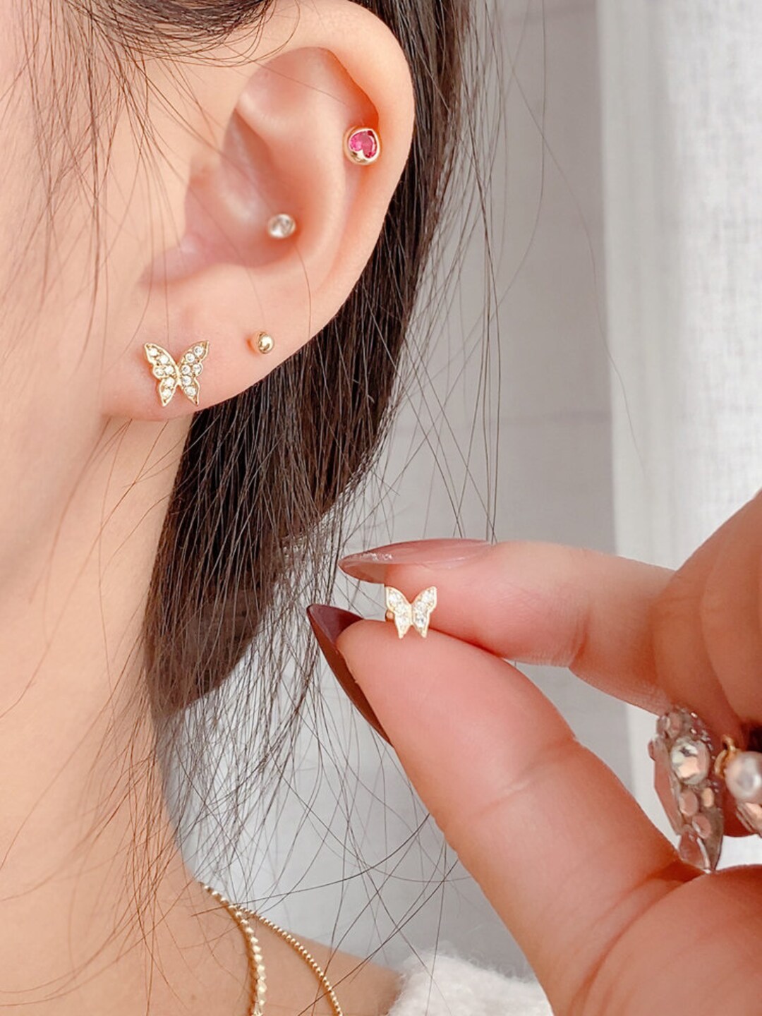 14k 10K Solid Gold Screw Back Summer Butterfly Cute Cartilage Stud ...