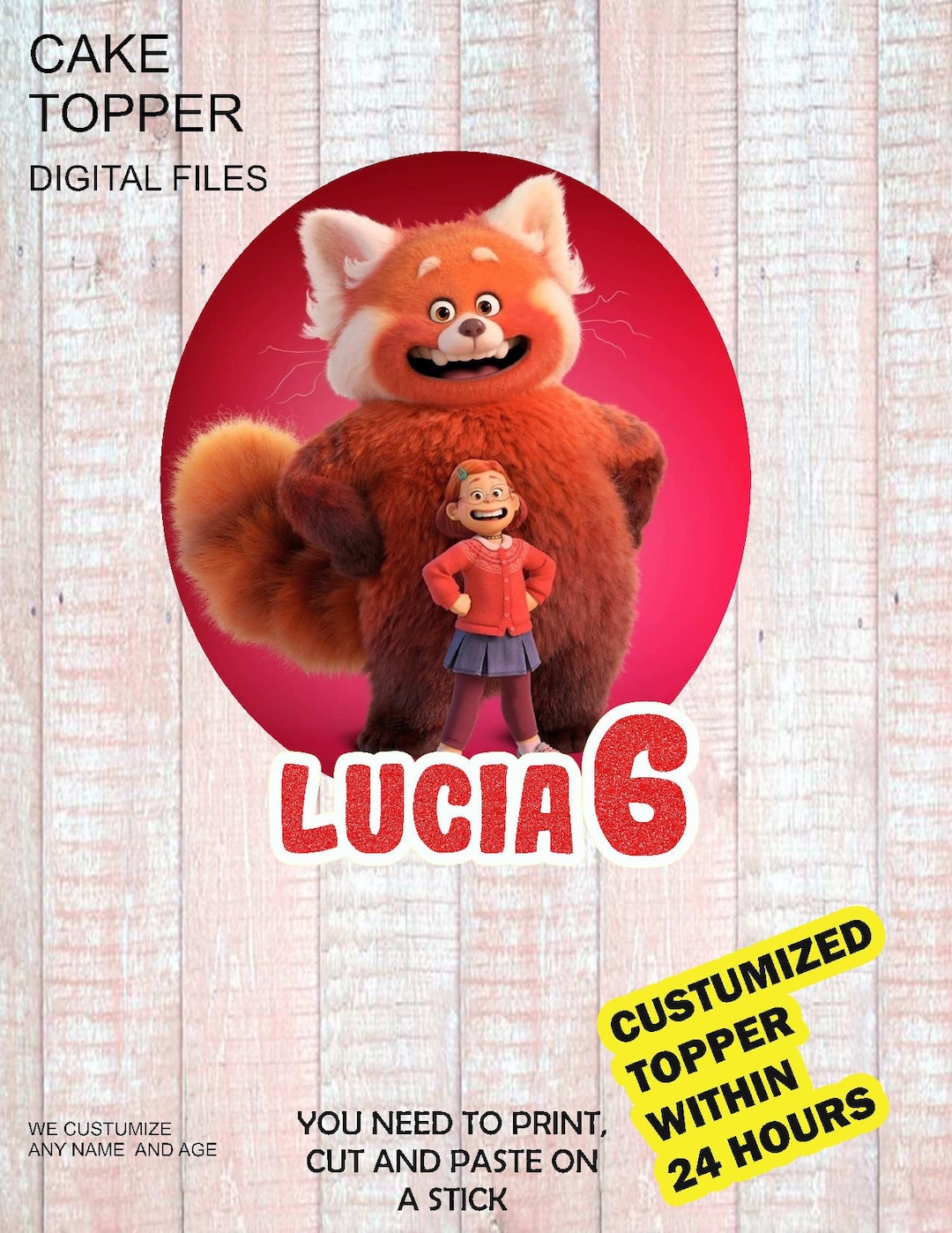 Custom Turning Red Cake Topper - Turning Red Cake Topper Printable ...