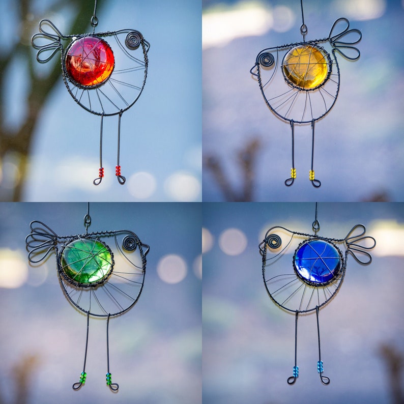 RED Wire Bird Suncatcher Bird Decor Colorful Window Light | Etsy
