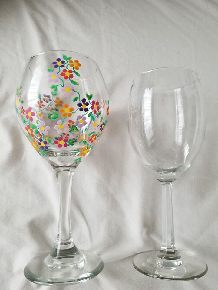 Multi-colored Floral Wine Glass - Etsy