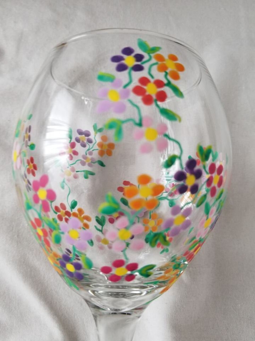 Multi-colored Floral Wine Glass - Etsy