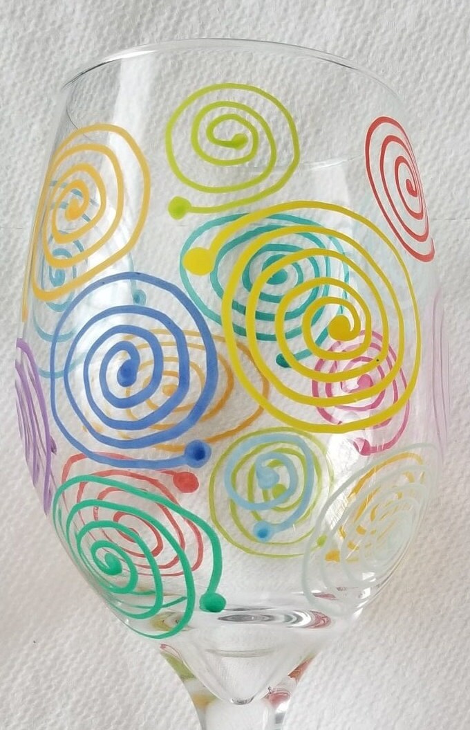Multi-colored Swirl Painted Wine Glass - Etsy