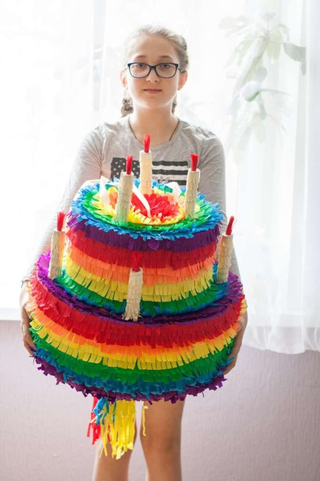 Birthday Cake Pinata, Colorful 3d Pinata, Kids Party Decor, Rainbow ...