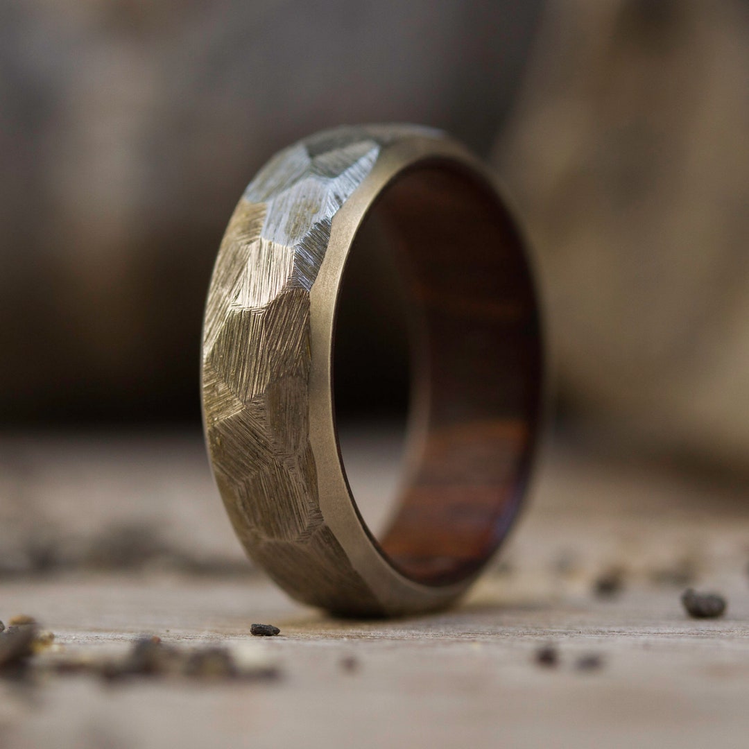 Titanium & Wood Band ULTRALIGHT. Hammered Titanium Ring. Lapacho ...