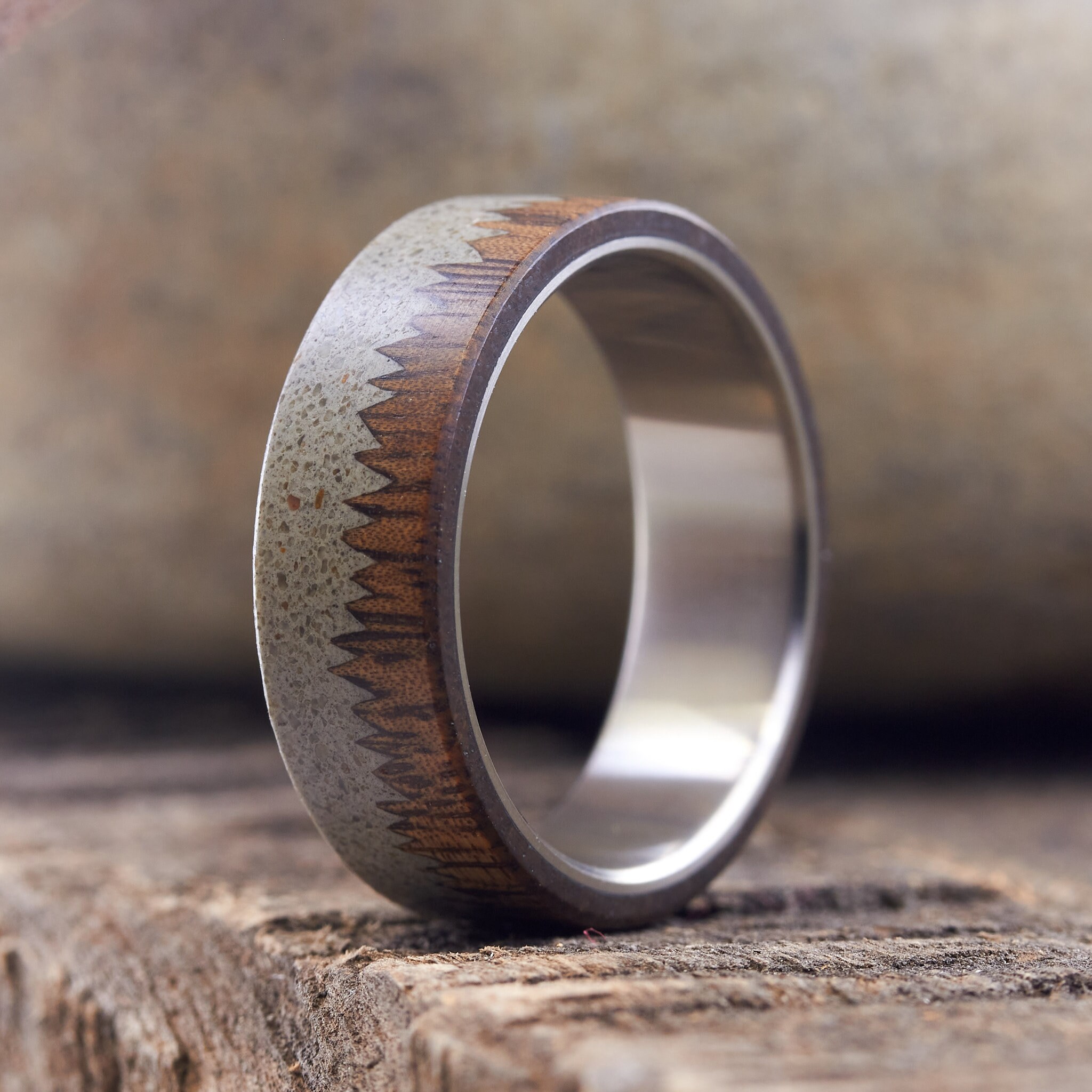 Viraro Wood and Concrete Ring, Titanium Inner, Modern Wedding Band - Etsy