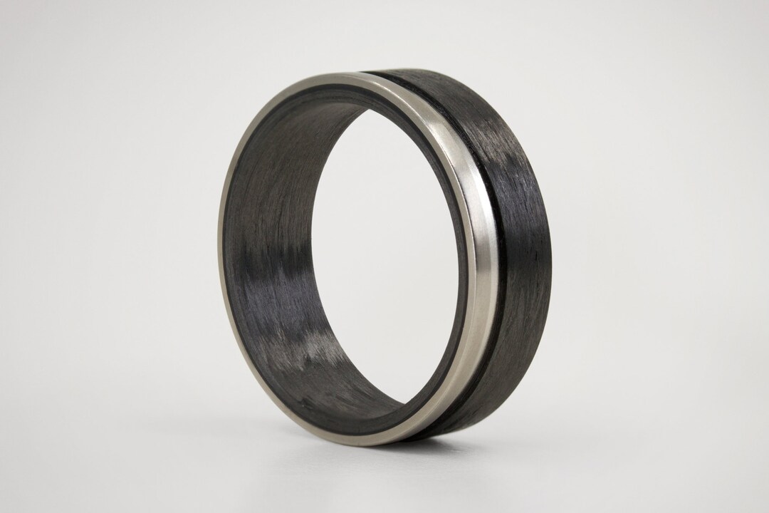 Mens Carbon Fiber Wedding Ring ULTRALIGHT With Titanium Inlay, Solid ...