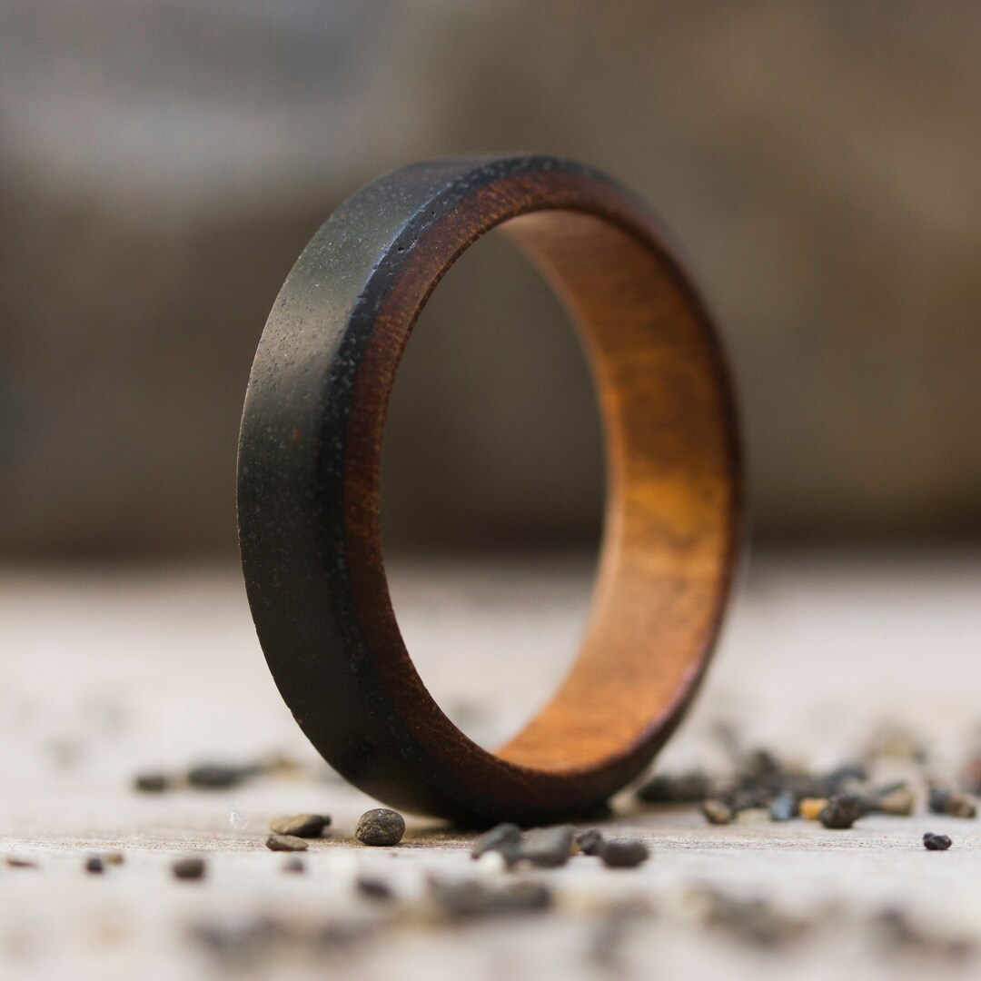 Ready to Ship - Black Concrete Wedding Ring With Inner Wood, Solid ...