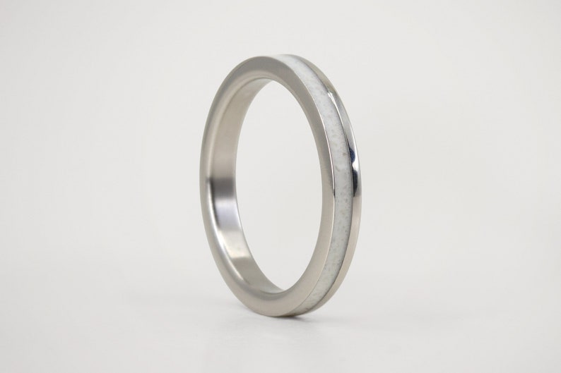 Marble Inlaid Titanium Band White Stone Wedding Ring Women - Etsy