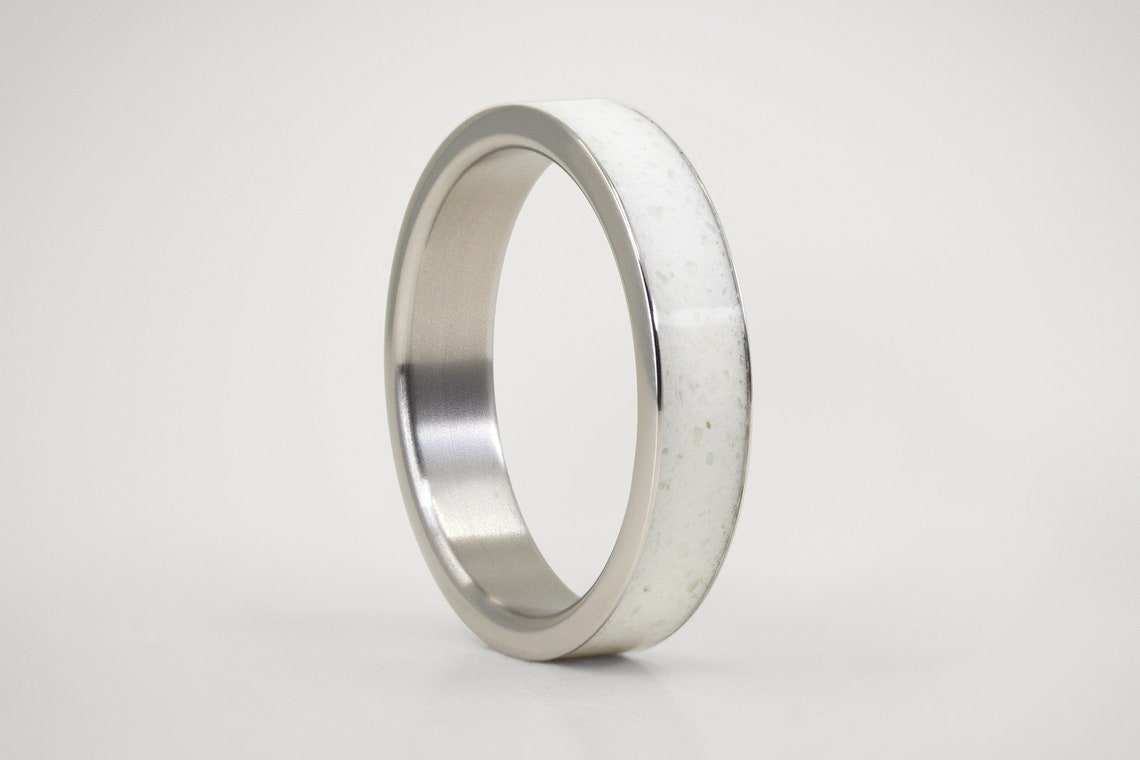 Marble Inlaid Titanium Band White Stone Wedding Ring Mens | Etsy