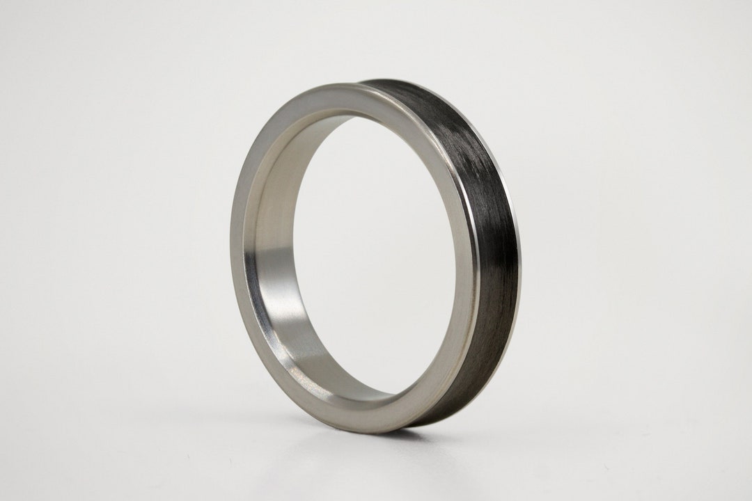 Carbon Fiber Wedding Band ULTRALIGHT With Inner Titanium, Black Concave ...