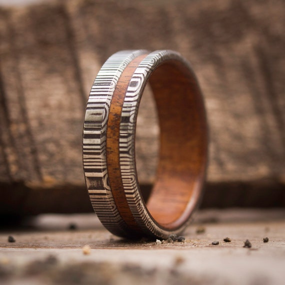 Mens Damascus Steel Wedding Ring With Inner Incense Wood - Etsy