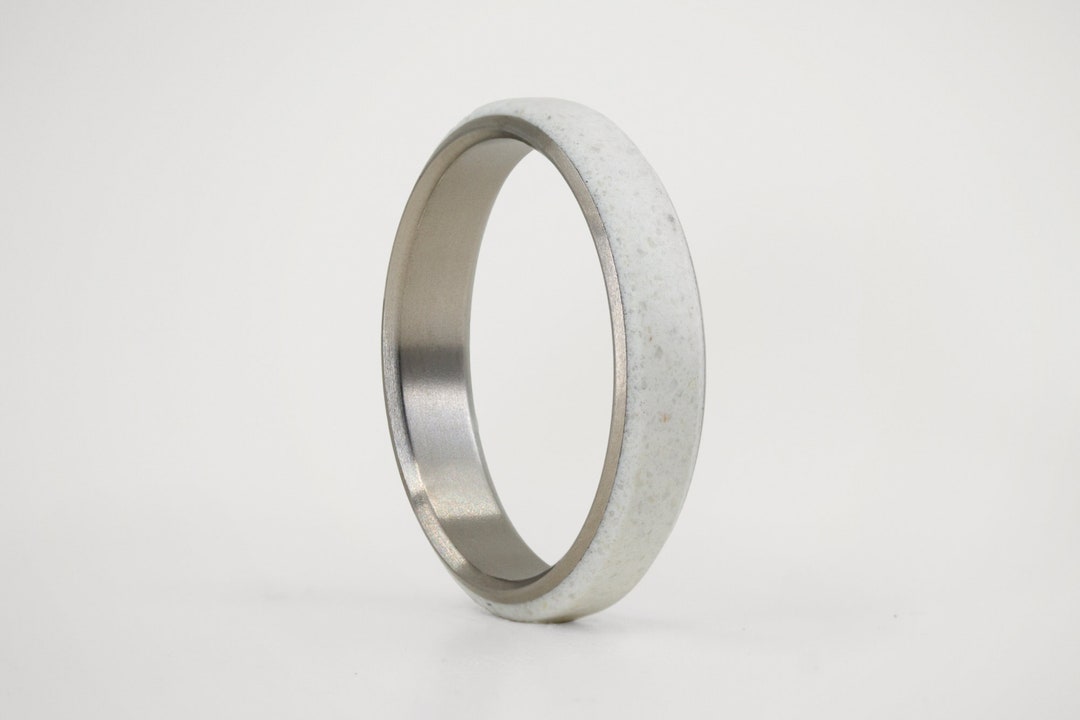 White Marble Ring With Inner Titanium, Women White Wedding Ring, White ...