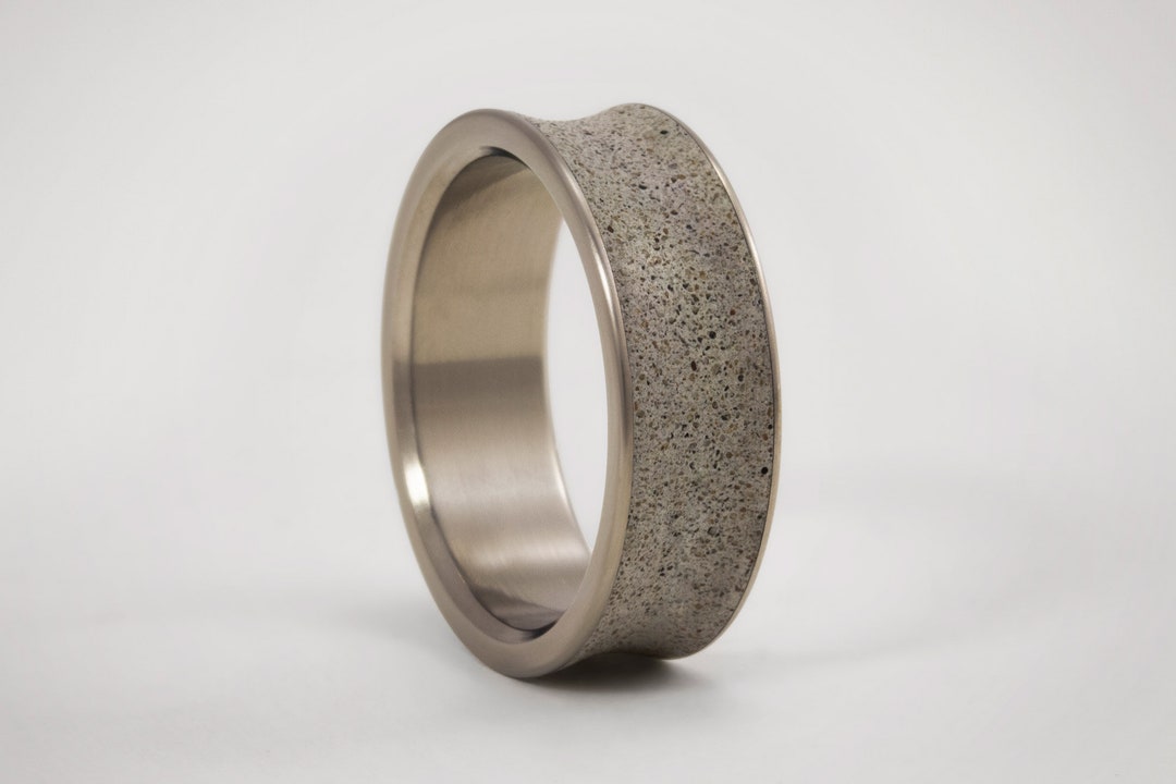 Mens Concrete Wedding Band ULTRALIGHT With Inner Titanium, Gray Concave ...