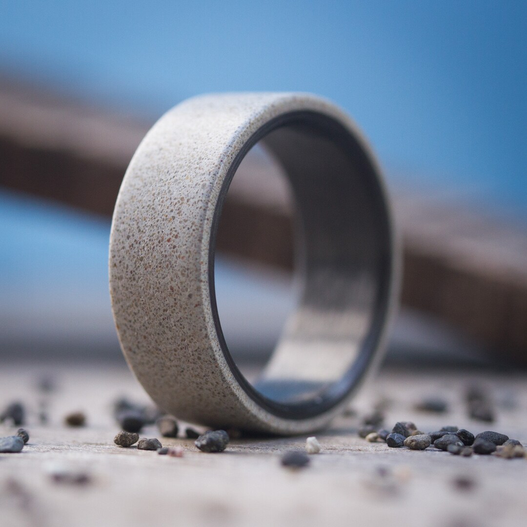 Mens Concrete Wedding Ring ULTRALIGHT With Inner Carbon Fiber, Gray ...