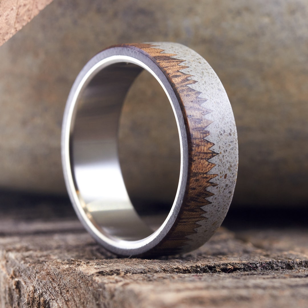 Viraro Wood and Concrete Ring, Titanium Inner, Modern Wedding Band - Etsy