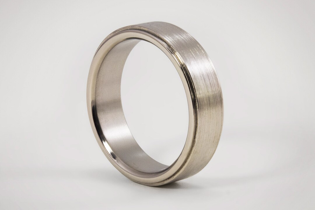Brushed Titanium Engagement Ring ULTRALIGHT/ Flat Silver Wedding Ring ...