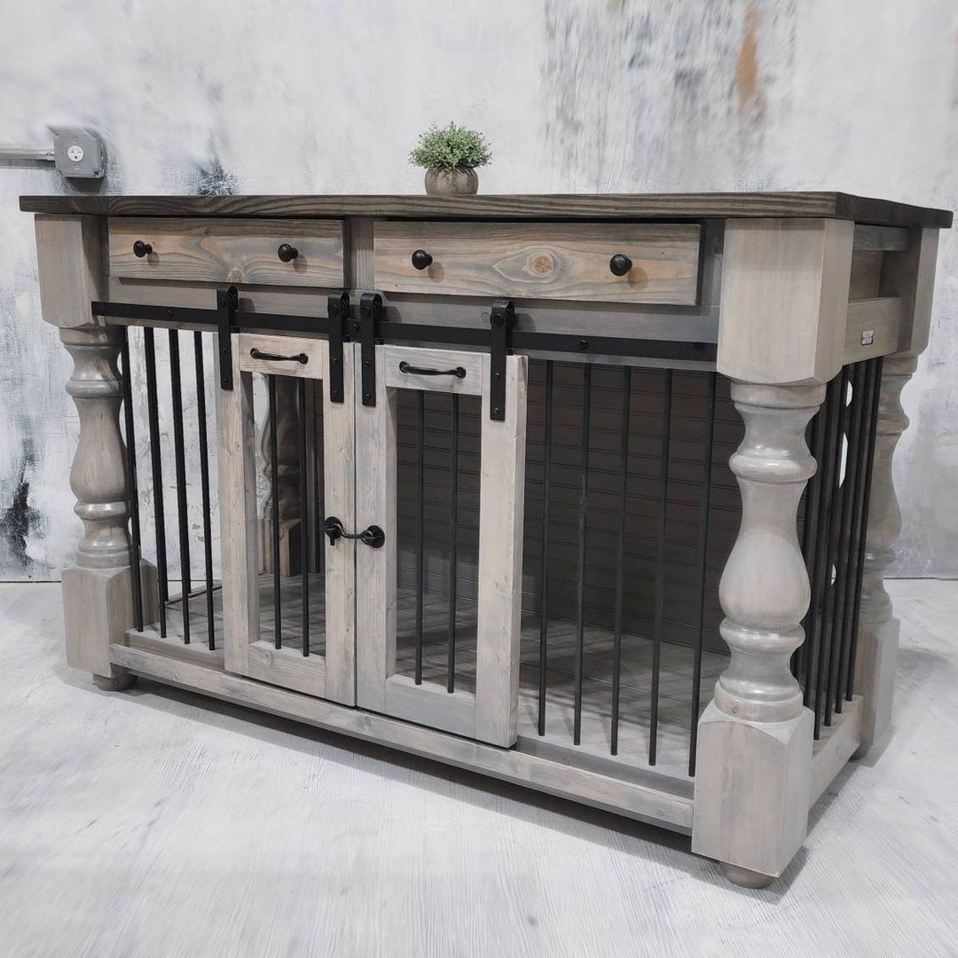 Double Dog Kennel With Drawer, Dog Crate, Custom Kennel Design - Etsy