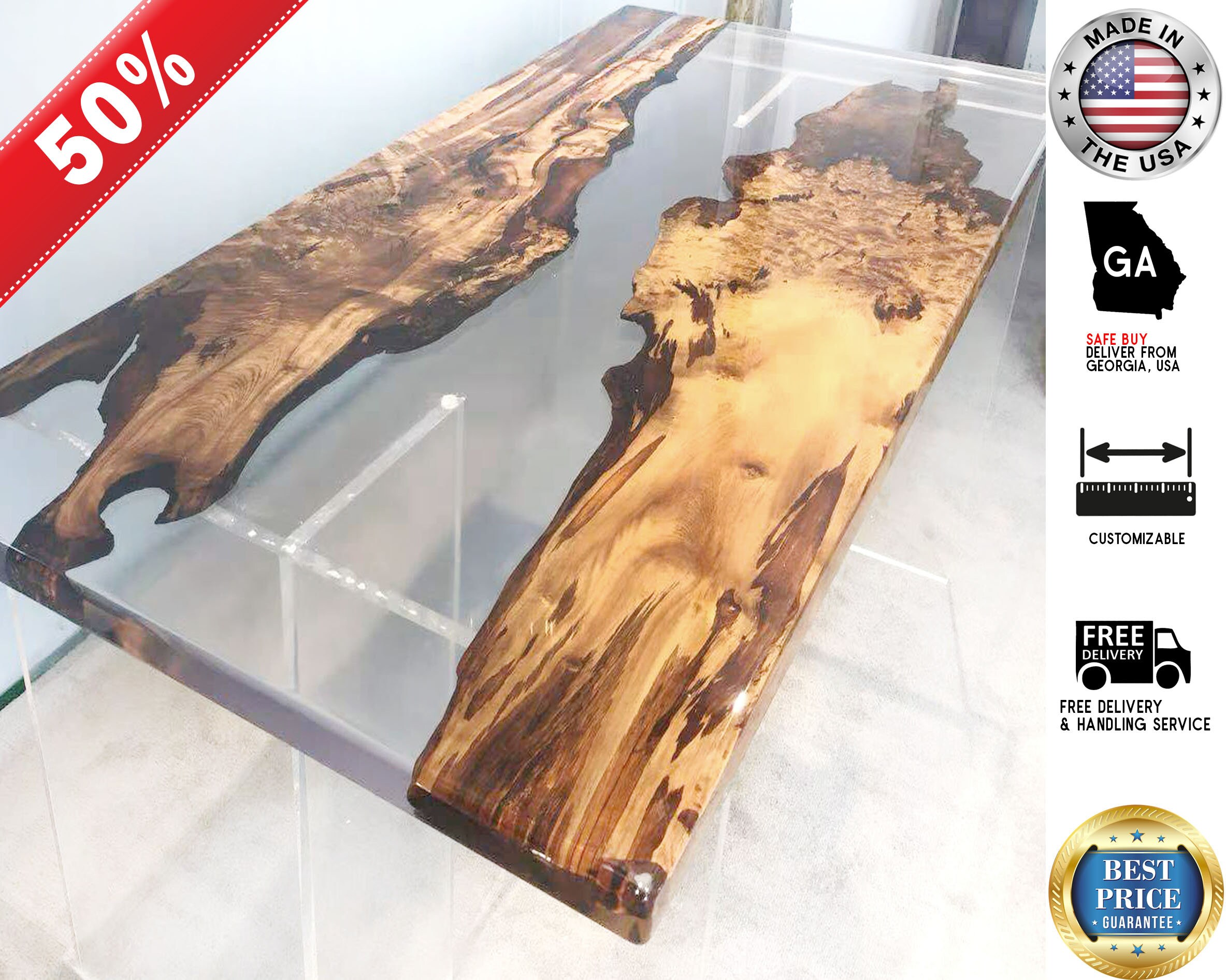 Made to Order Epoxy Wood Resin Black White Clear Table | Etsy