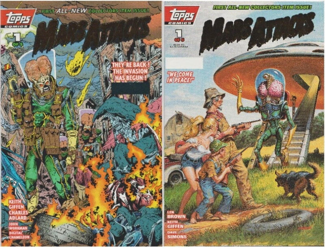 1994 Topps Mars Attacks 1 Gold Foil Logo 2 Covers Flip Variant Edition ...