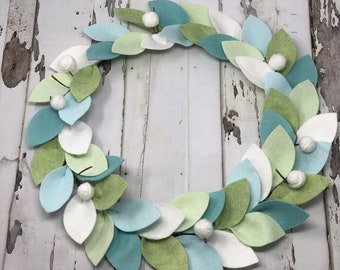 Contemporary Modern Felt and Yarn Ball Spring Wreath Front | Etsy