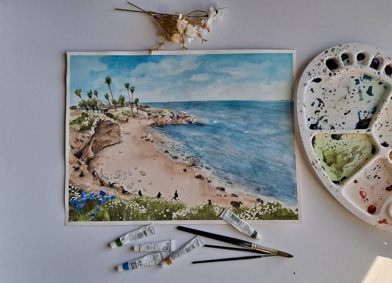Landscape Painting Watercolor Beach Painting Paint From - Etsy