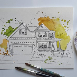House PEN AND INK Watercolor Painting // Pen and Ink Art // Birthday ...