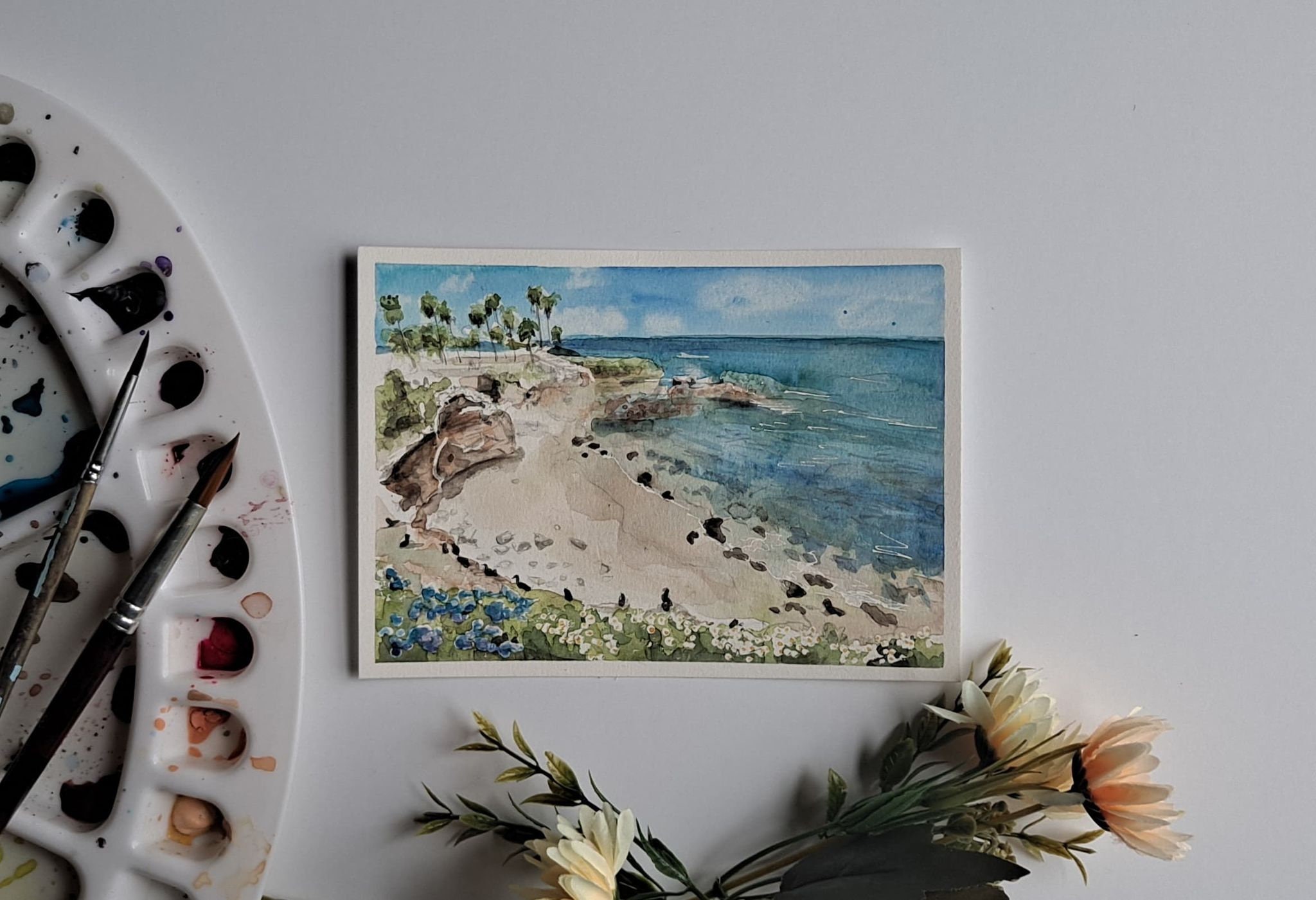 Landscape Painting Watercolor Beach Painting Paint From - Etsy