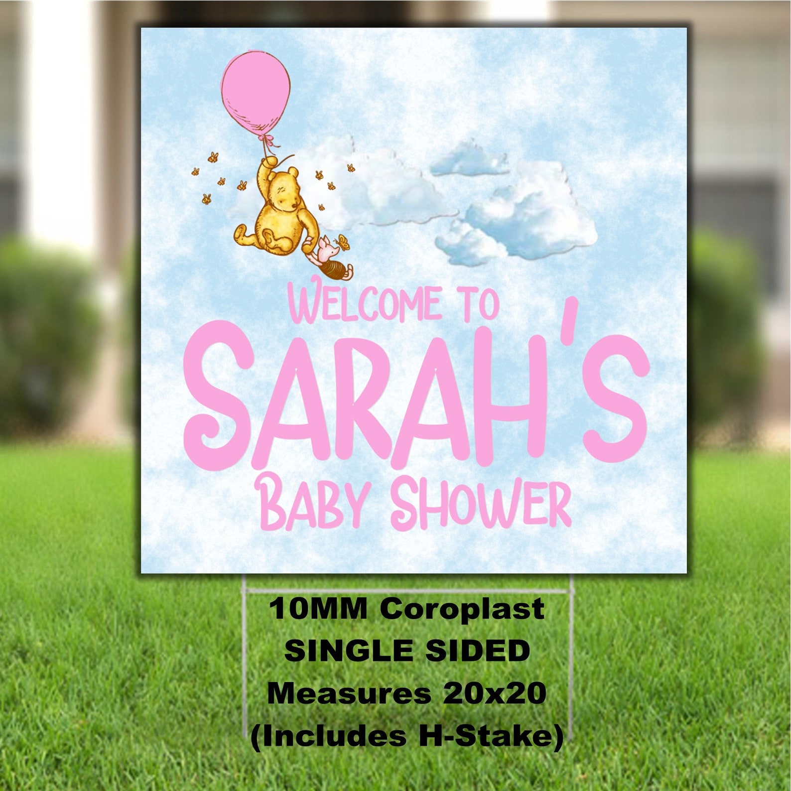 Classic Pooh in Blue or Pink Lawn Sign | Etsy