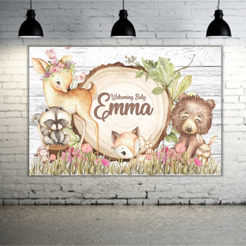 Woodland Backdrop Banner EDITABLE TEMPLATE Pink Floral - Etsy